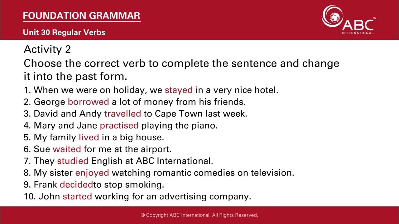 Foundation Grammar Unit 30, Activity 2 : Regular Verbs - YouTube