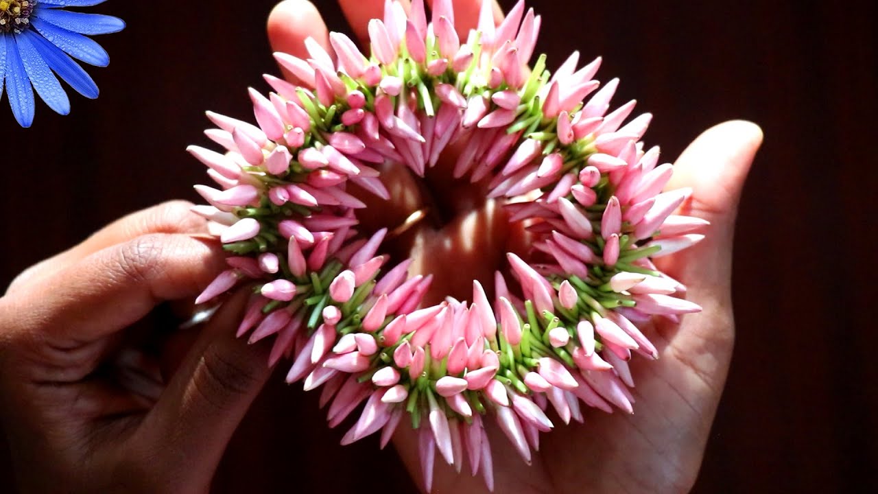 Kakkattan malli garland/how to String Pink Jasmine flower/pichi poo ...