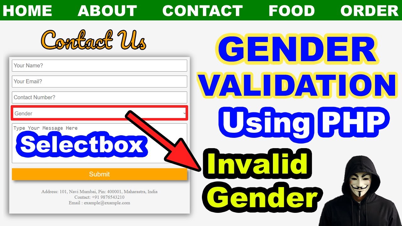 Gender validation in PHP, Select Box Validation In PHP, Form Validation in PHP, HTML Form ...