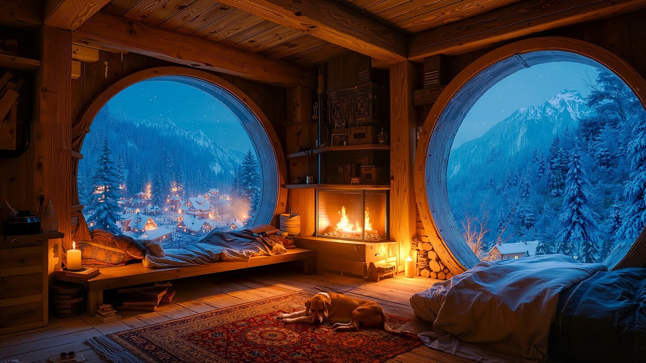 Deep Sleep in a Cozy Winter with Blizzard & Fireplace Sounds | Peaceful ...