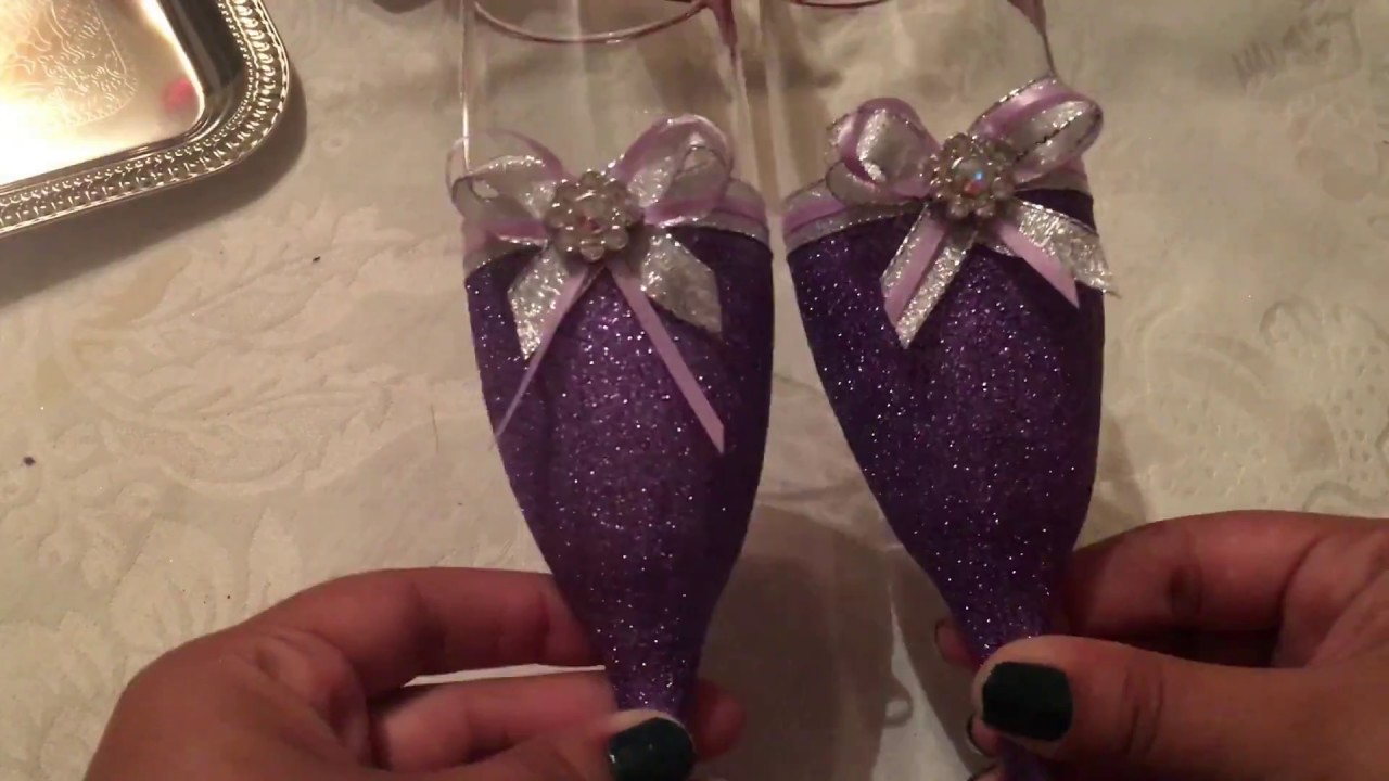 Copas De Brindis Para Bodas De Color Morado Y Plateado DECORACIÓN DE