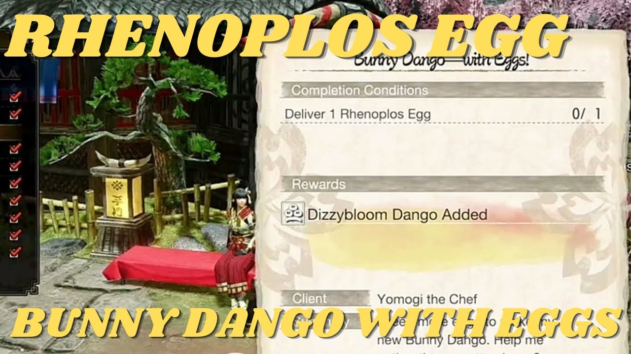 MH RISE 🔥RHENOPLOS EGG HOW TO GET (BUNNY DANGO WITH EGGS SIDE QUEST) 🔥 ...
