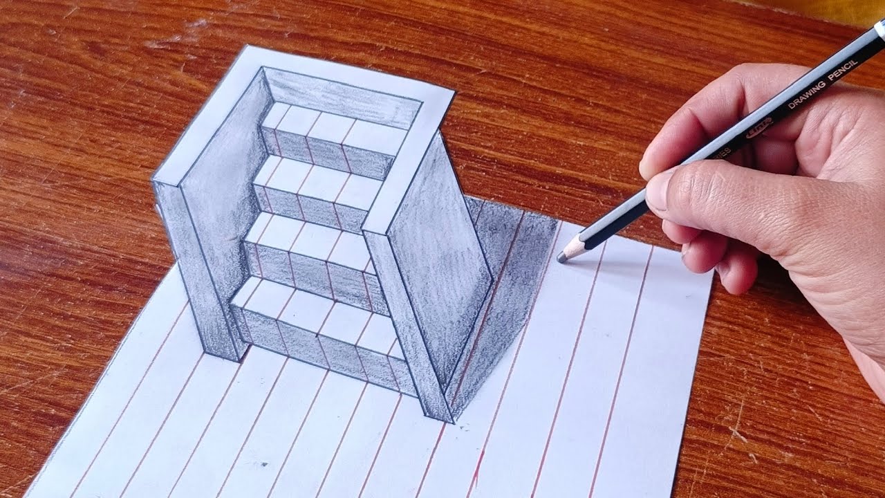 very easy 3d drawing stairs on paper for beginners - YouTube