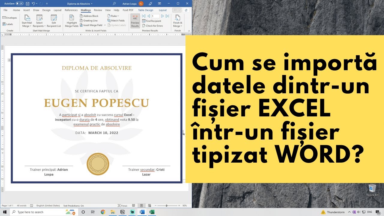 Cum se importă datele din Excel într-un fișier tipizat Word (mail Merge ...