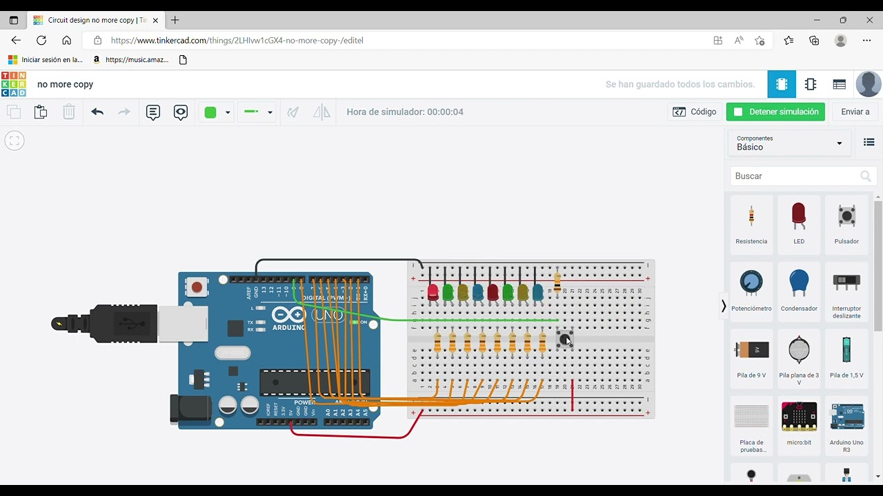 Reporte 1 Tinkercad 8 Leds secuencias - YouTube