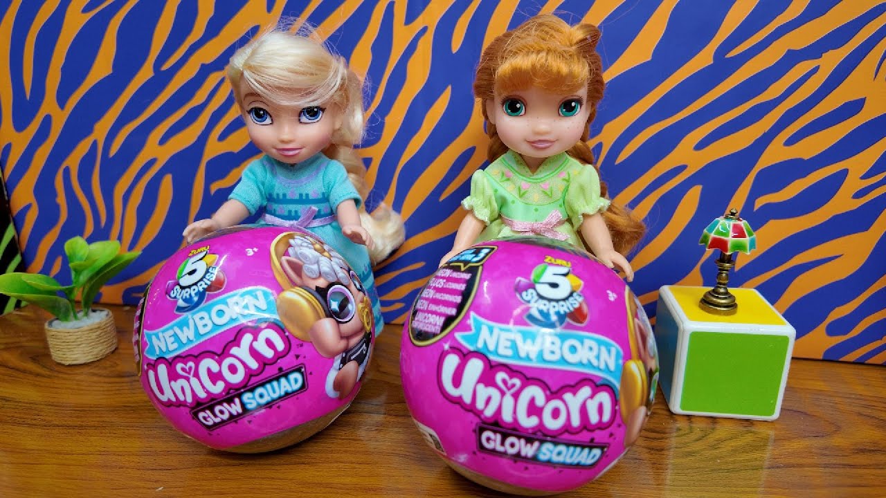 Surprises ! Elsa & Anna Toddlers - 5 surprise Zuru Newborn Unicorn Glow ...