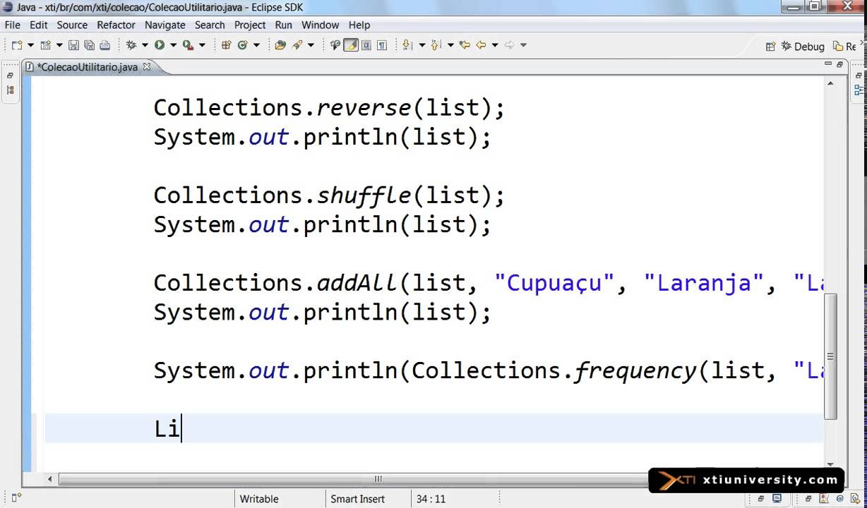 Universidade XTI - JAVA - 088 - Collection Utilitário Collections - YouTube