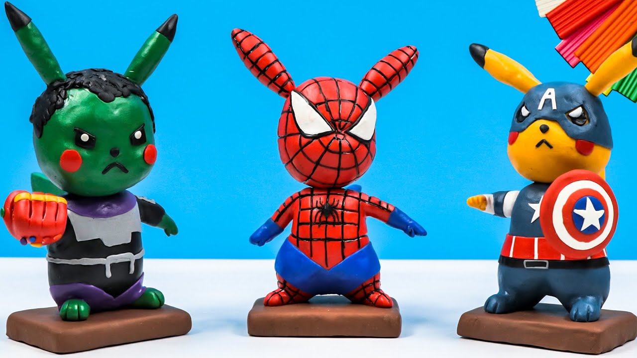 Pokemon Pikachu mix Superheroes with clay 🧟 Hulk, Captain America ...