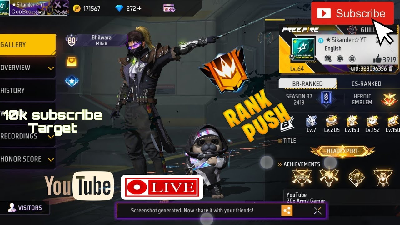 Free Fire Live Streaming Live Gameplay - YouTube