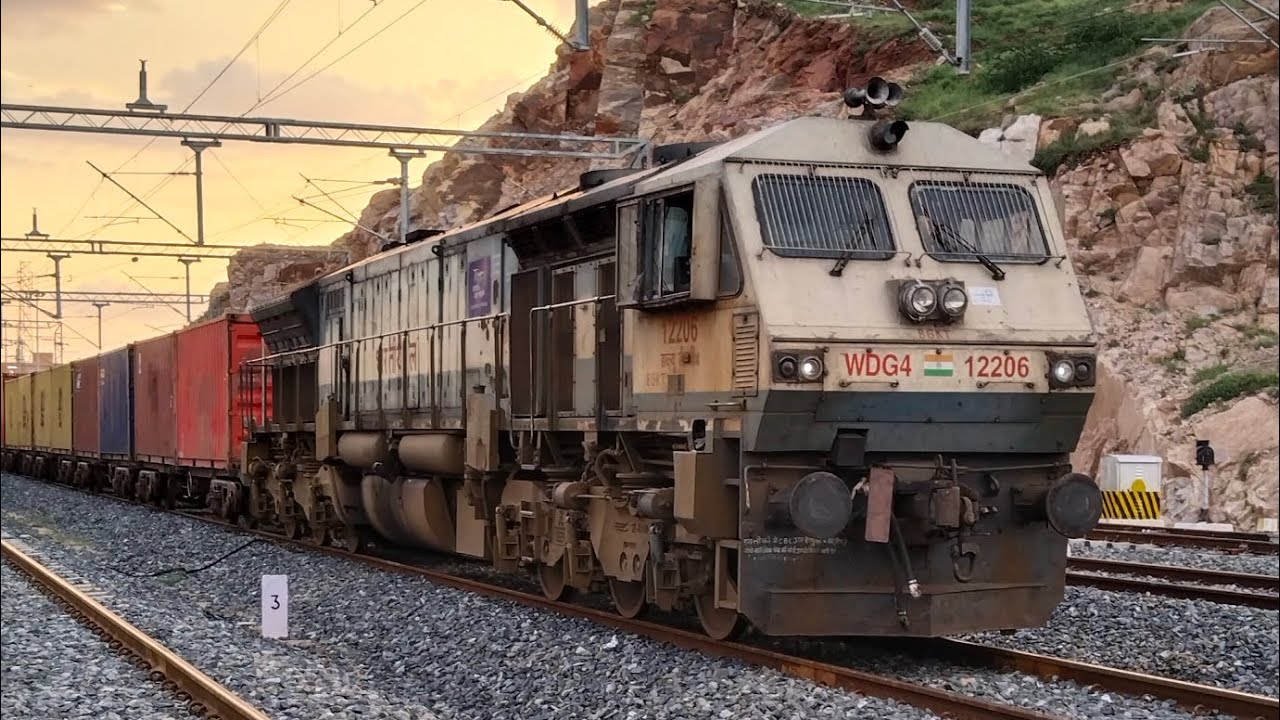Diesel locomotive WDG 4 with stack container trains | wdfc India - YouTube
