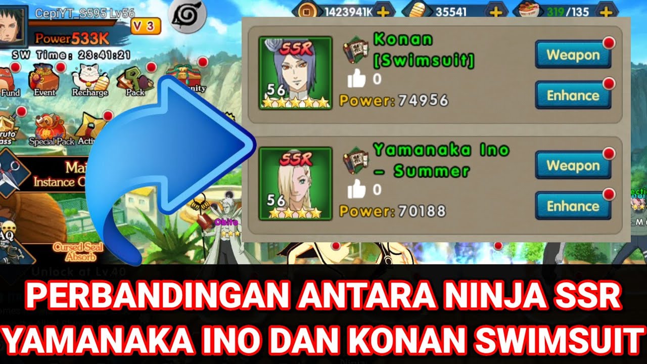 Ultimate Fight:Survival - Perbandingan Antara Ninja Ssr Yamanaka Ino Dan Konan Swimsuit - YouTube