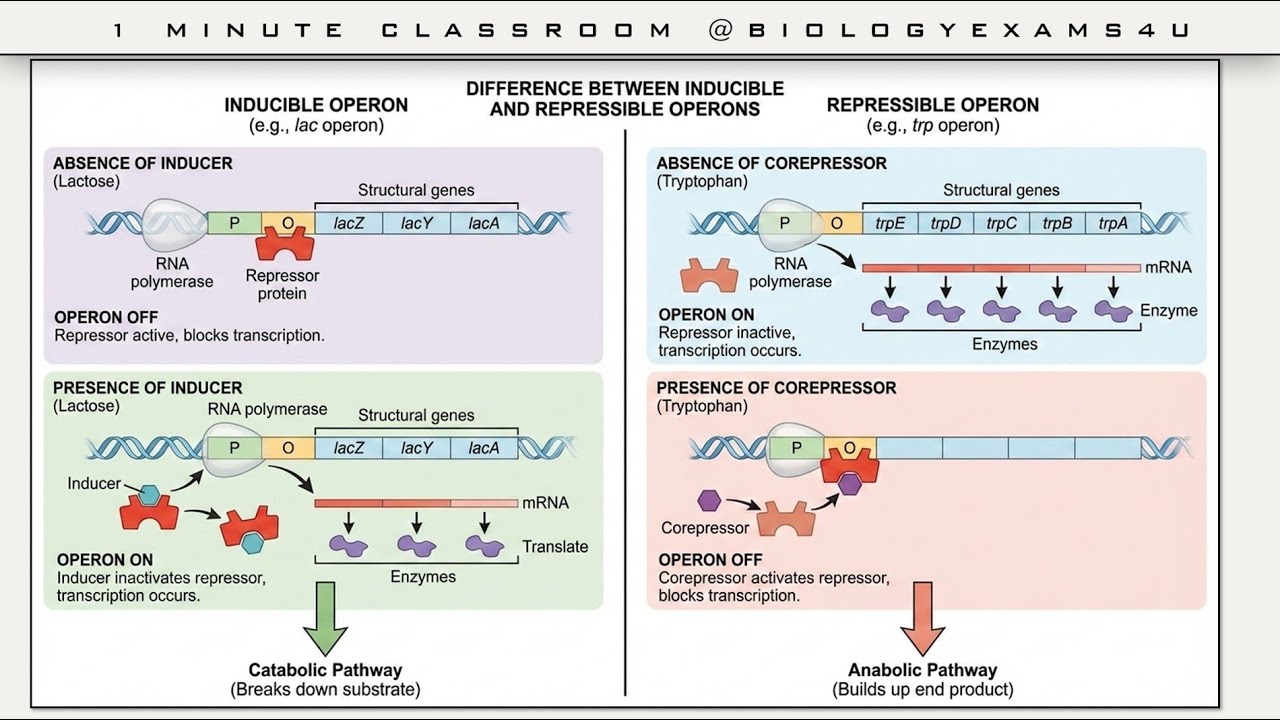 Difference between Inducible and Repressible Operon with Examples - YouTube