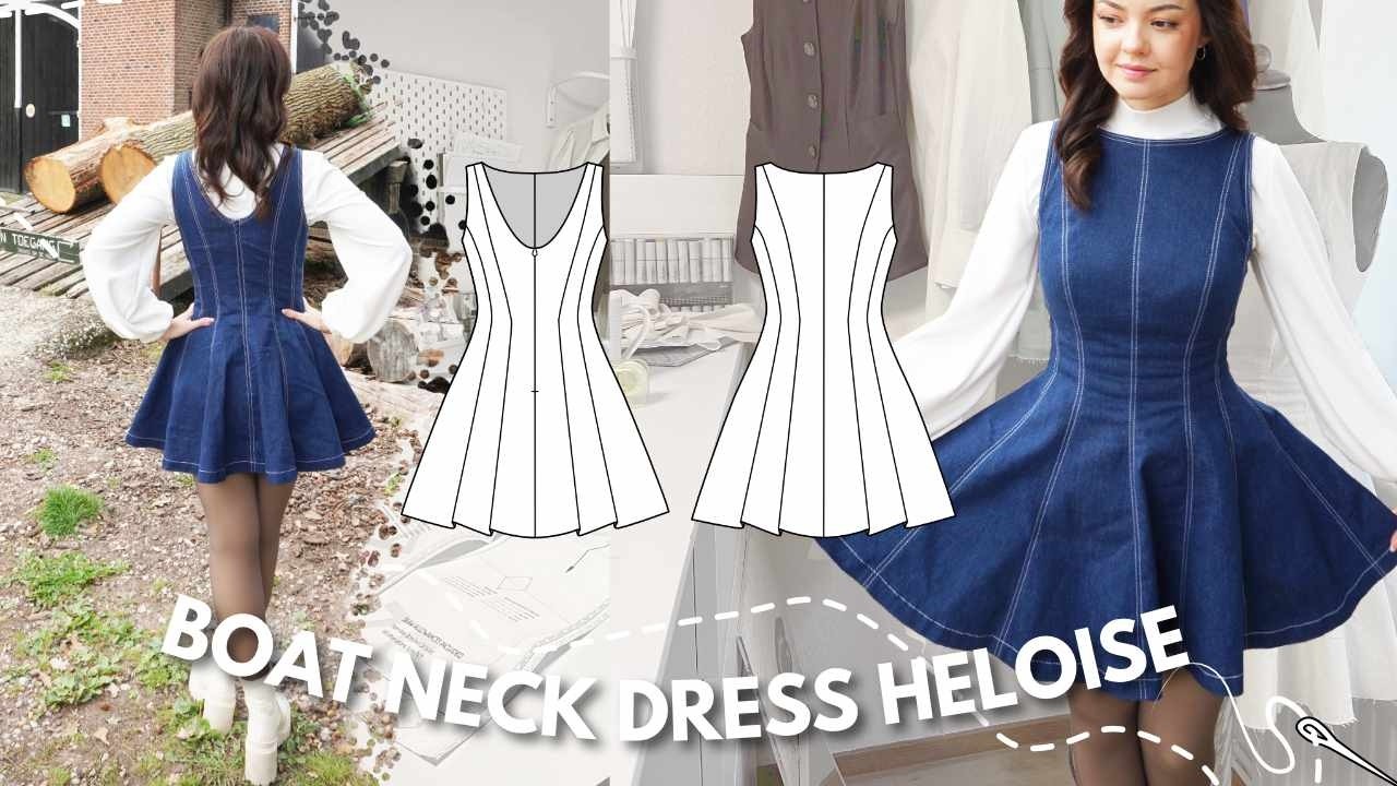 DIY Denim Dress ️ Sewing the Heloise Boat Neck Dress | Fall Mini Dress ...