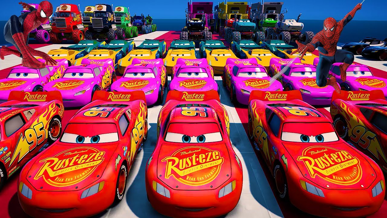 GTA 5 SPIDERMAN Cars Challenge Lightning and Monster McQueen Jackson ...