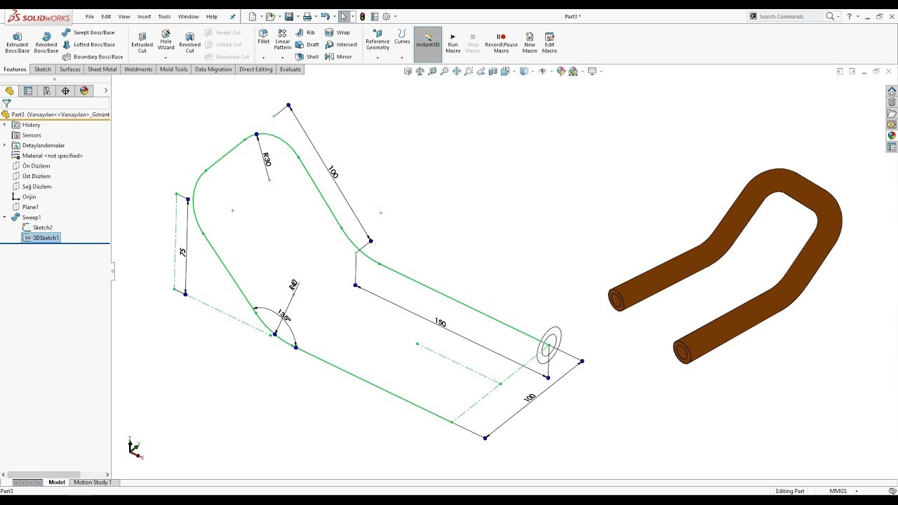 3D Skect Example SolidWorks - YouTube