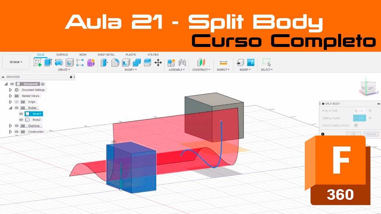 Aula 21 - Como usar a ferramenta Split Body no Fusion 360 - YouTube