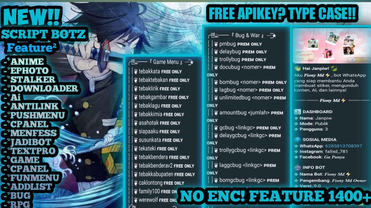 ♨️🆓NEW SCRIPT BOT WA FEATURE 1400+‼️ FREE APIKEY? [STORE][RPG ...