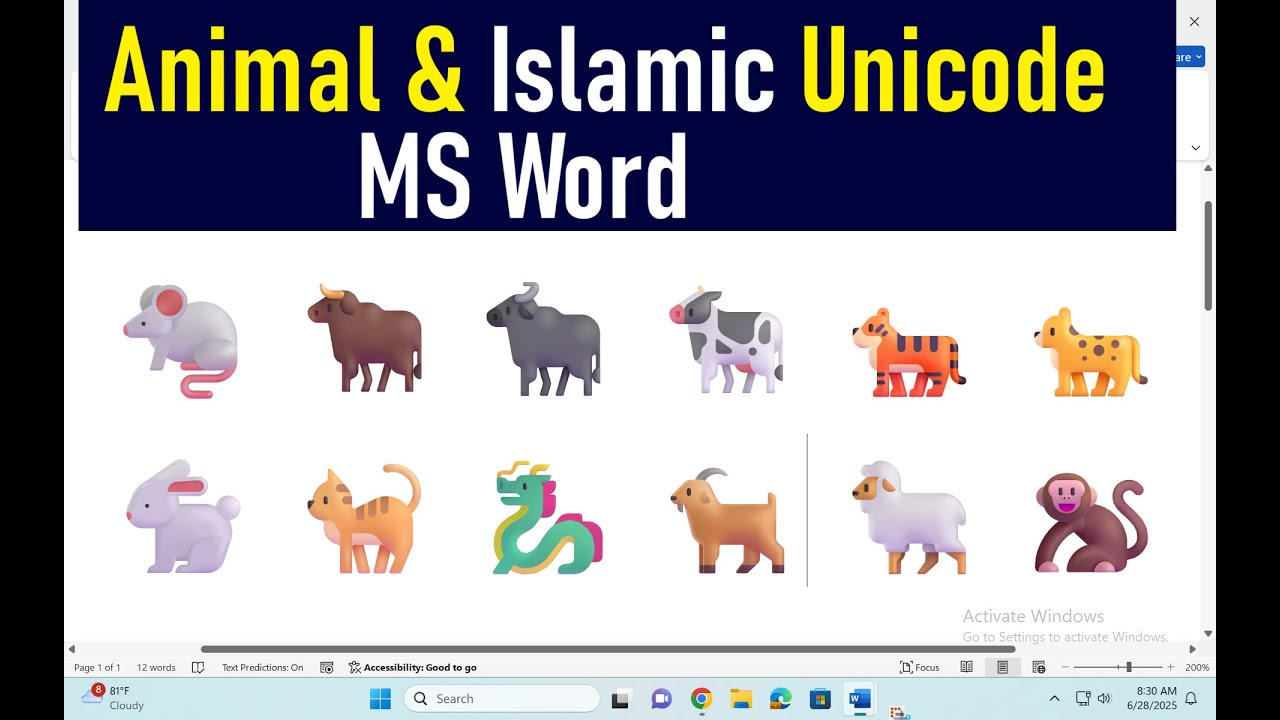 Animal & Islamic Unicode Symbol Codes in MS Word | Special Characters ...