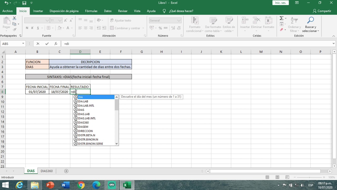 Funciones de Excel: DÍAS y DÍAS360 - YouTube