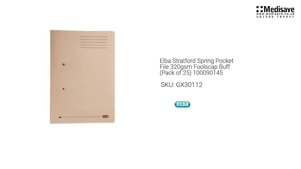 Elba Stratford Spring Pocket File 320gsm Foolscap Buff Pack of 25 ...