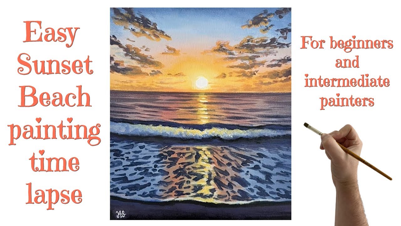 Easy sunset beach acrylic painting time lapse for beginners and ...