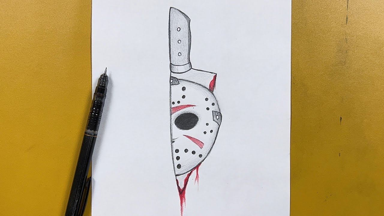 Easy art drawing || how to draw Jason mask in knife 🔪 step-by-step ...