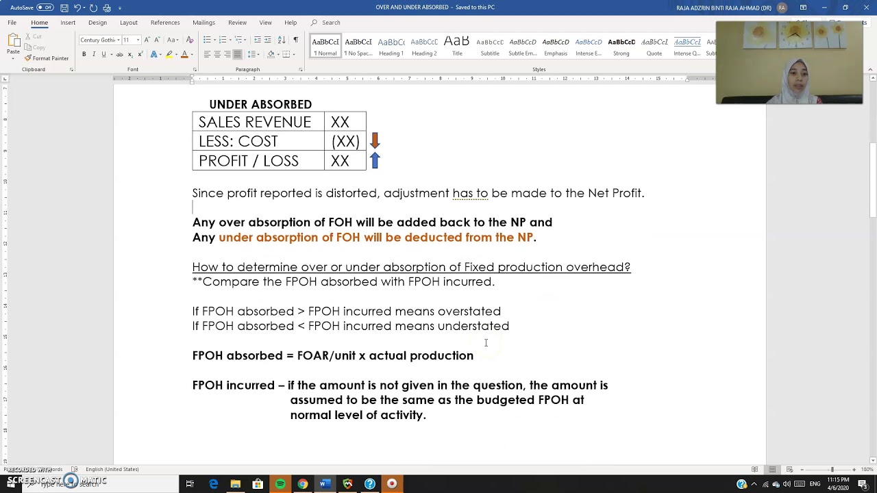 MCAC Part 12 Over and under absorption of FPOH - YouTube