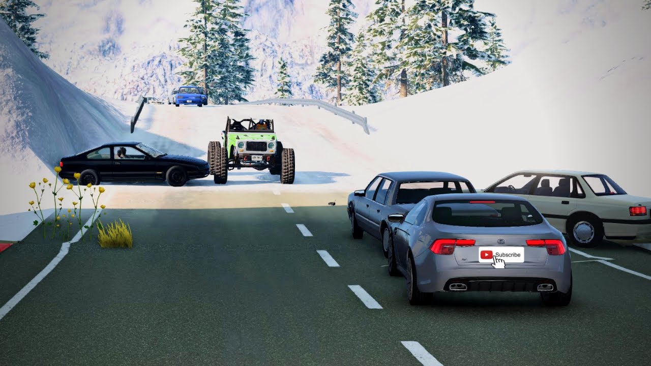 Cars vs Ice Slippery Road - BeamNG.Drive - YouTube