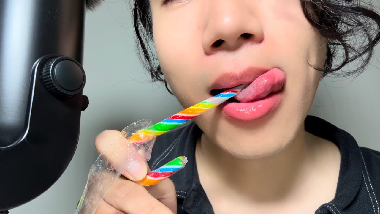 ASMR | Rainbow candy cane clear eating sounds - YouTube