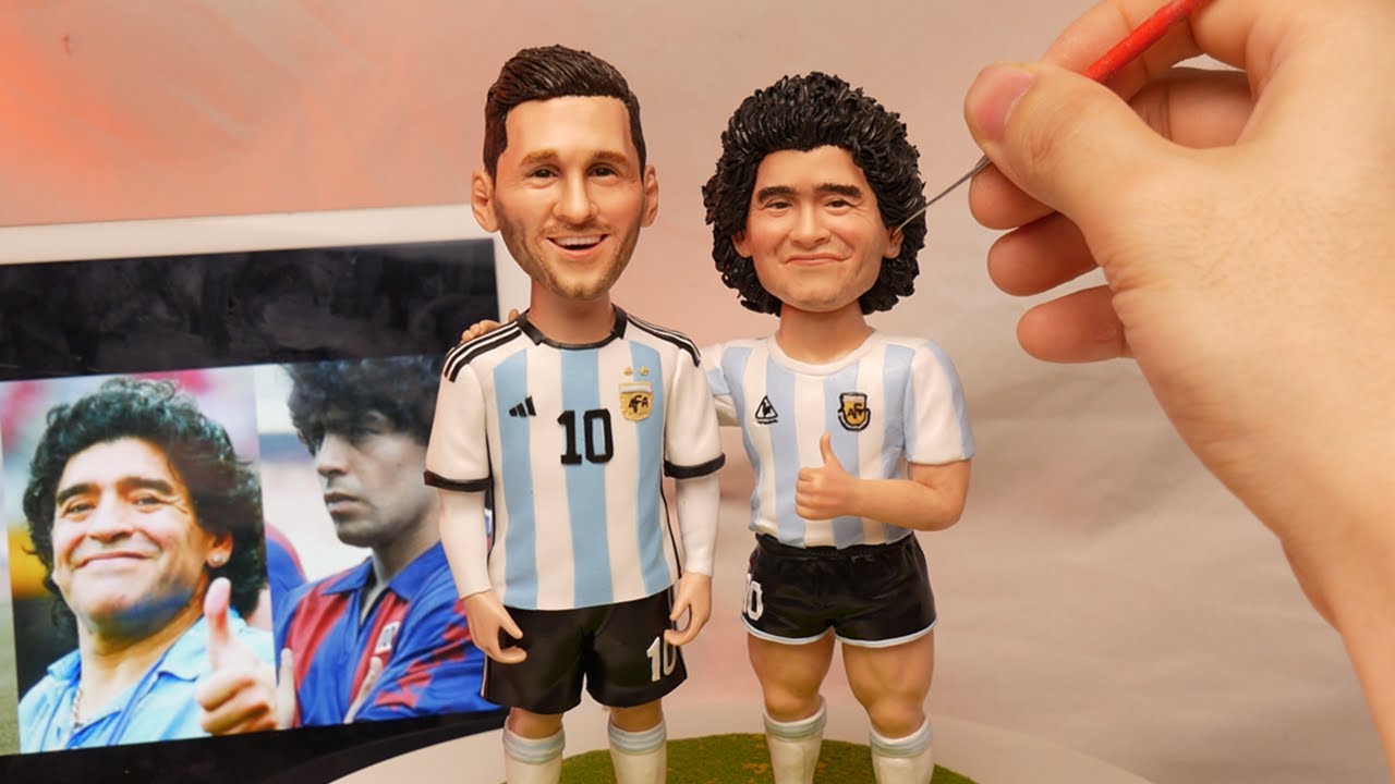 Maradona and Messi made from polymer clay, handmade realistic clay ...