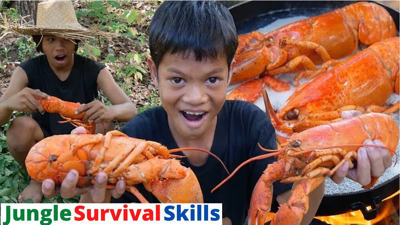 Jungle Survival Skills_Cooking big lobster and Eating in the forest By ...
