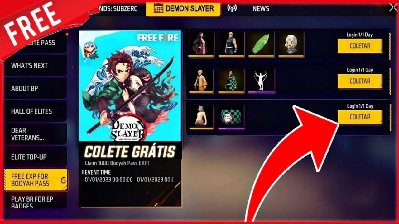 Demon slayer Collab free reward || demon slayer event in free fire ...
