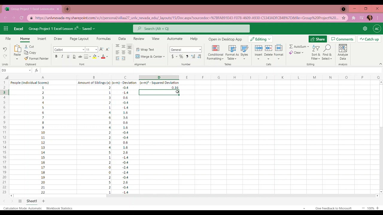 Excel Project Squared Deviation - YouTube