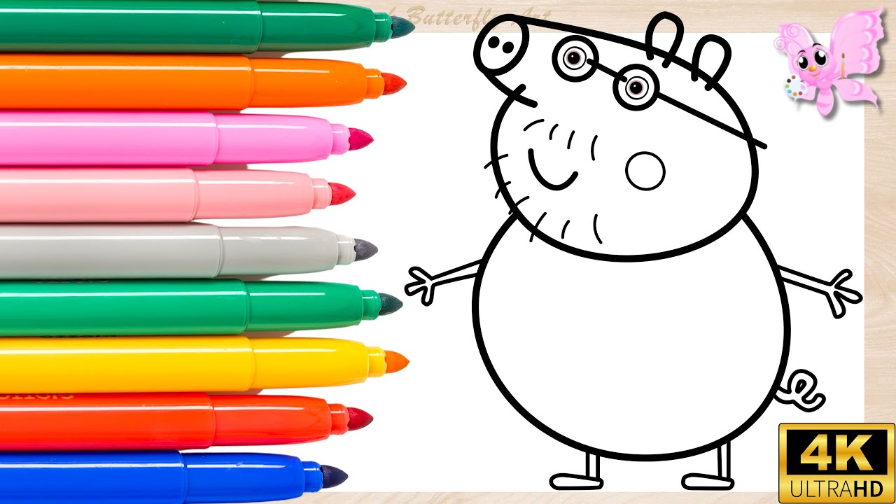 Daddy Pig Drawing and Coloring for Kids Toddlers Preschoolers | Easy ...
