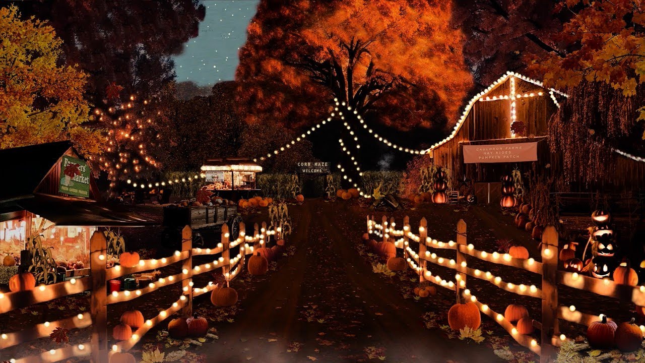 PUMPKIN FARM AMBIENCE-FARMERS MARKET-FALLING LEAVES-AUTUMN TREES-RUSTIC ...