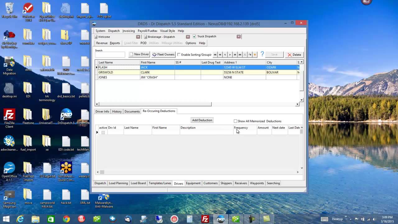 Dr Dispatch Transportation Software - Memorized Deductions Drivers ...