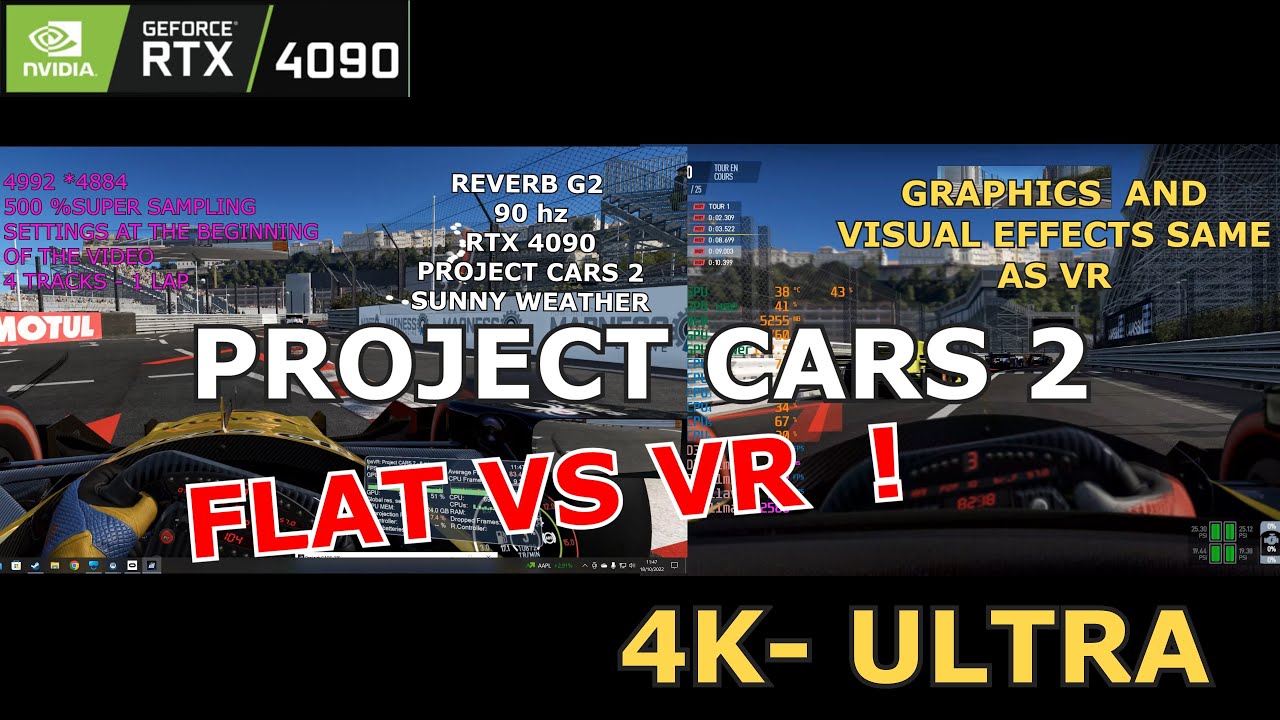 RTX 4090 project cars 2 - FLAT VS VR Framerate competition ( reverb g2 ...