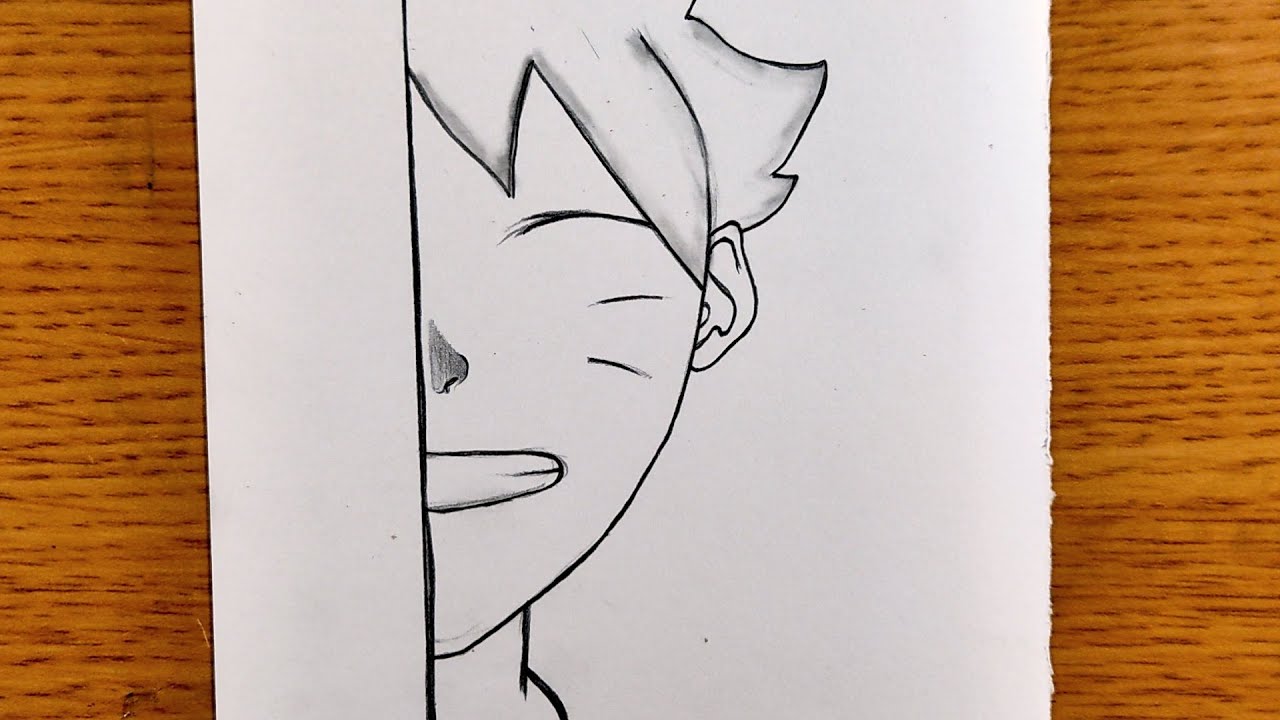 Easy anime sketch || how to draw Boruto Uzumaki half face easy step by ...