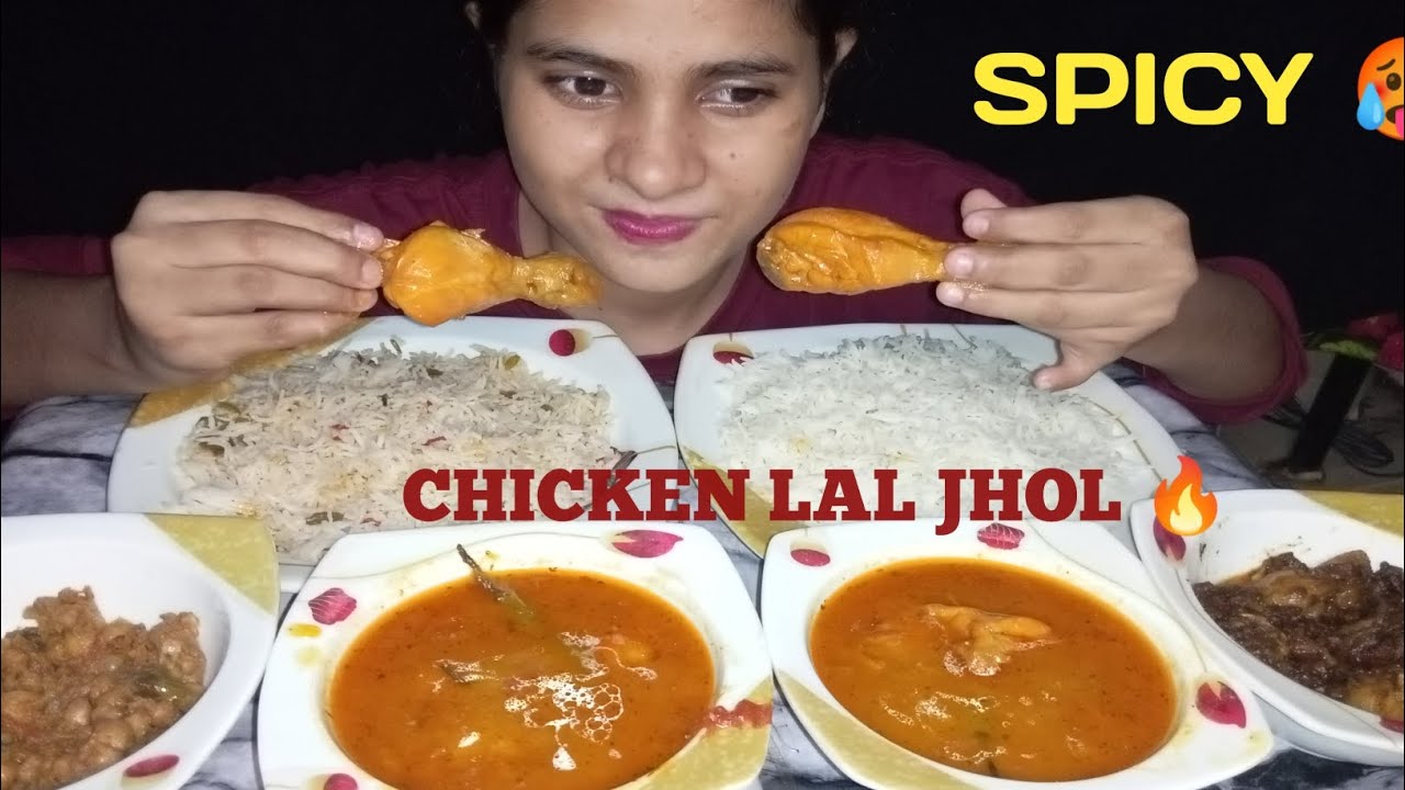 EATING CHICKEN LAAL JHOL WITH VEG PALAO BHUNA KIMA AND CHANA KIMA WHITE ...
