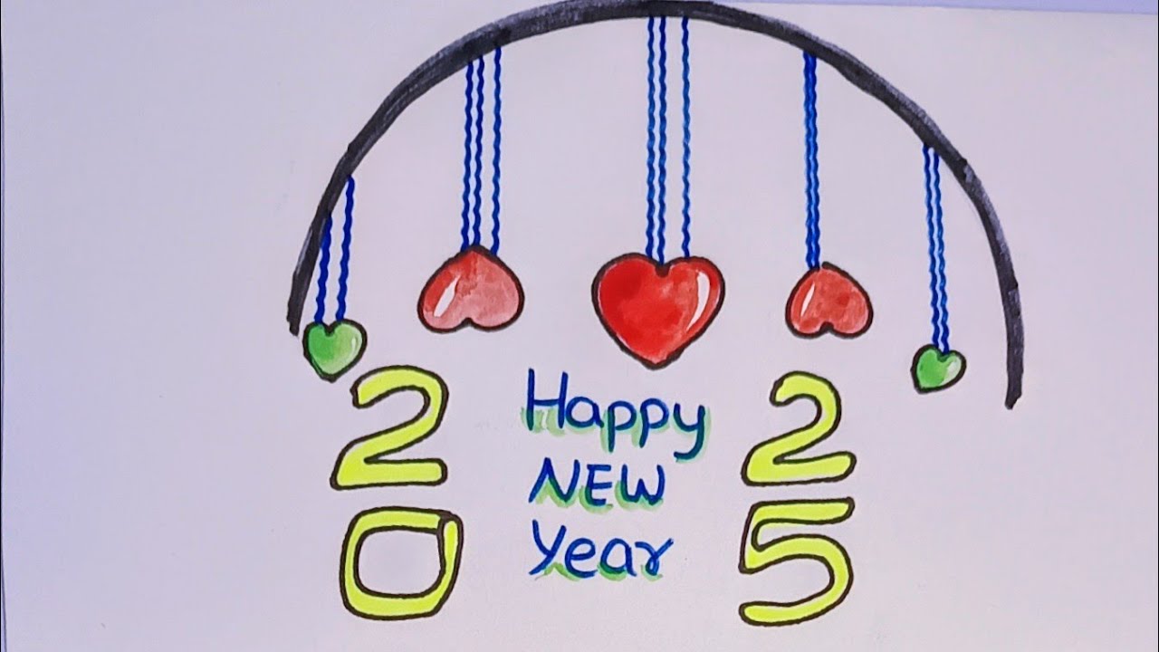Happy new year drawing 2025 /New year drawing/Happy New year scenery ...