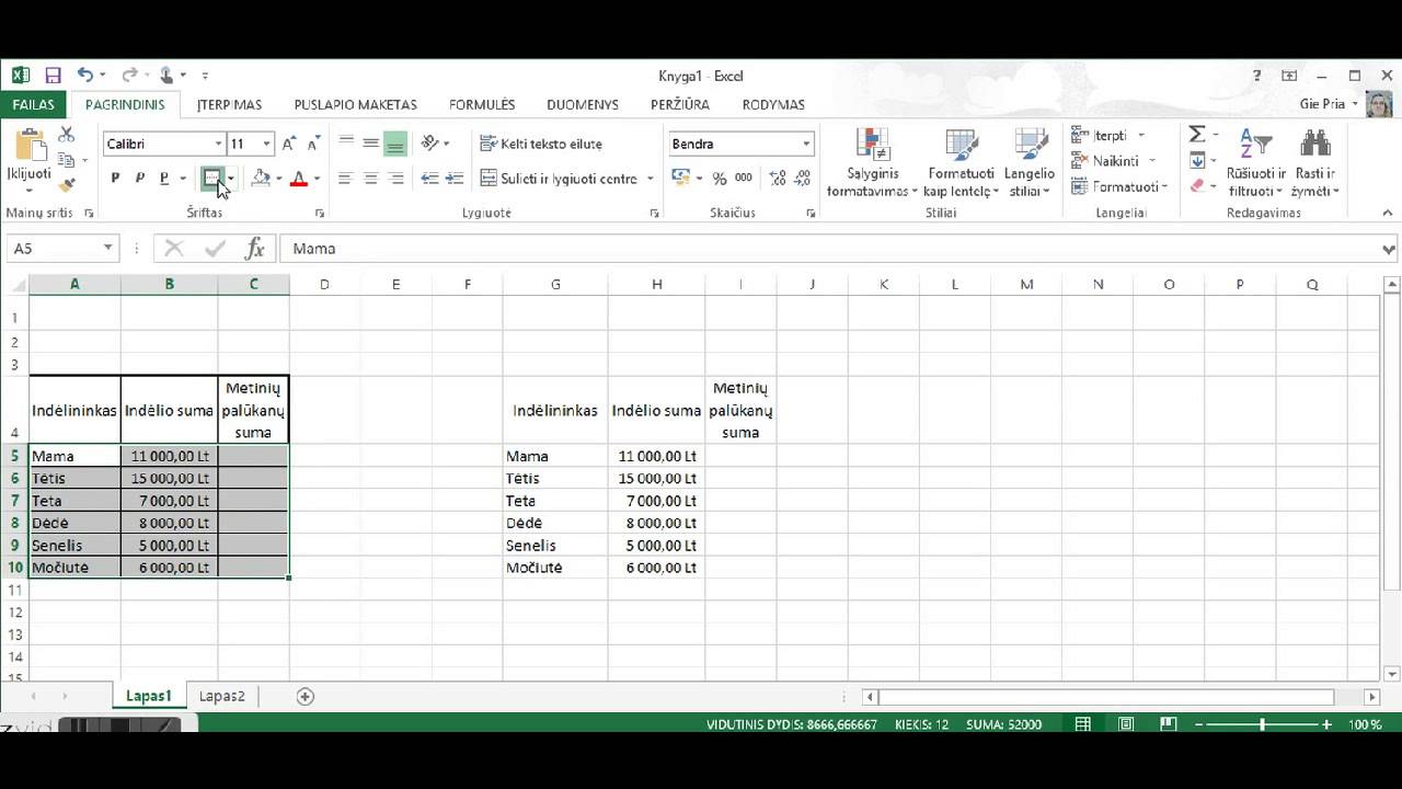 MS Excel 2013. Lentelės braižymas. - YouTube