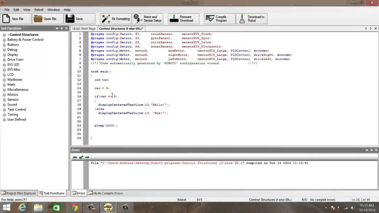 Robotc Control Structures If Else En Youtube