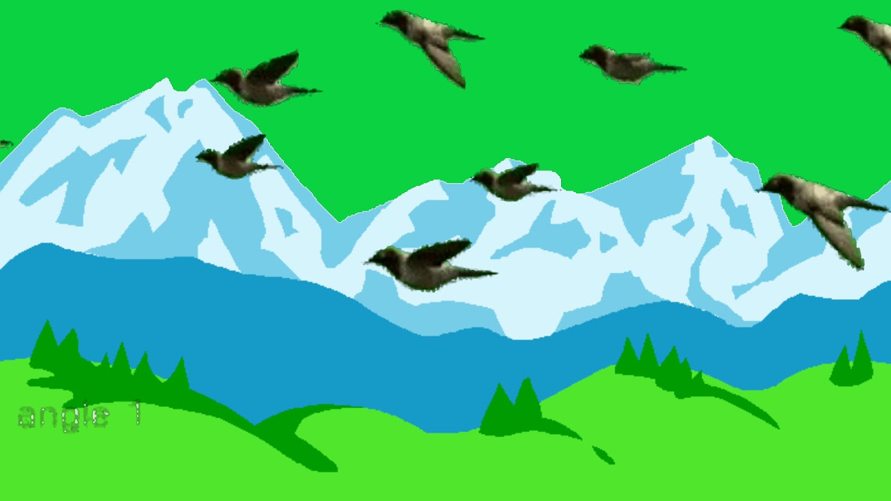 birds flying over the mountain animated cartoon green screen video for ...