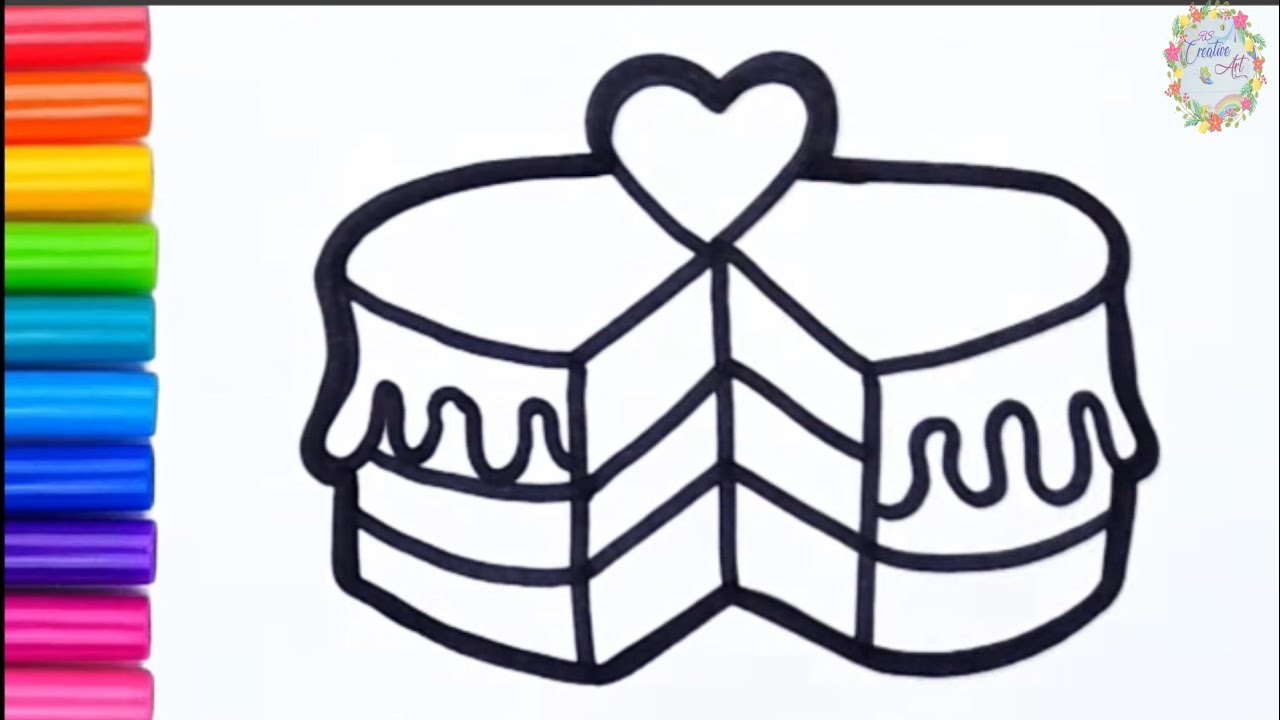 Cute Cake Drawing | How to draw a cute cake with colour easy step by ...