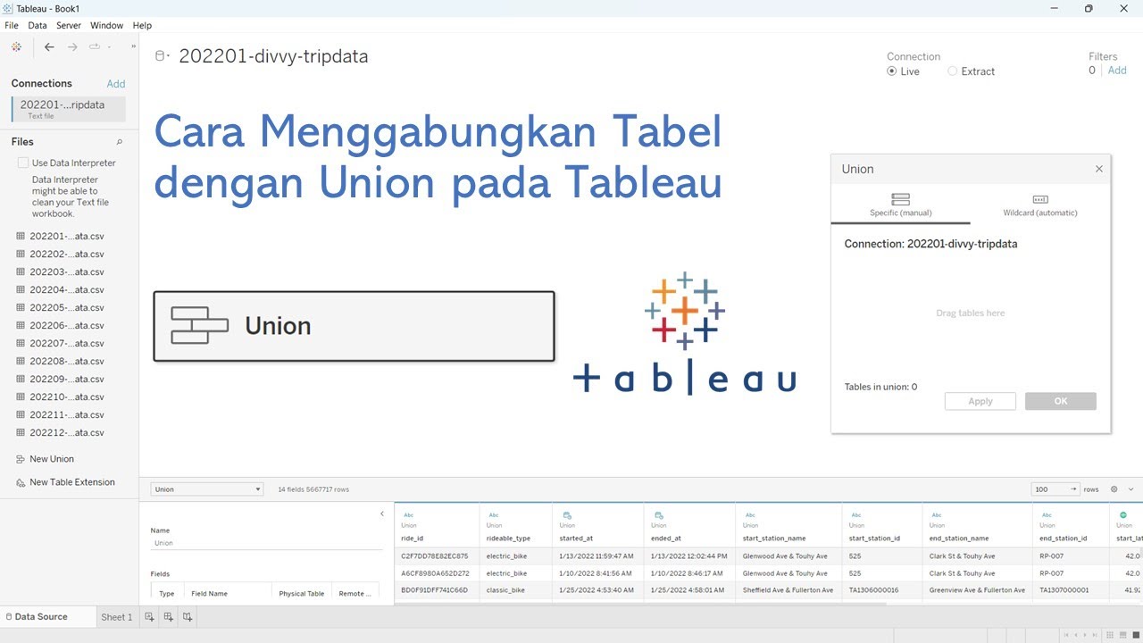Cara menggabungkan tabel dengan union pada tableau - YouTube