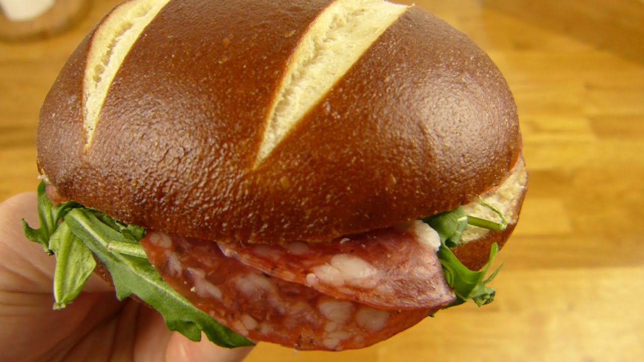 Kaiser's - Pretzel Sandwich Salami / Laugenbun Salami - YouTube
