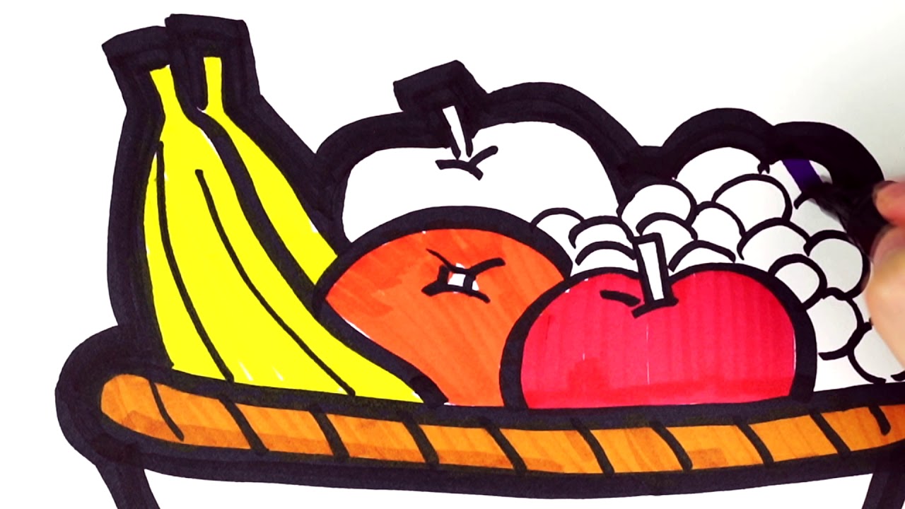 Fruit basket easy drawing and coloring for kids| How to draw Fruits ...