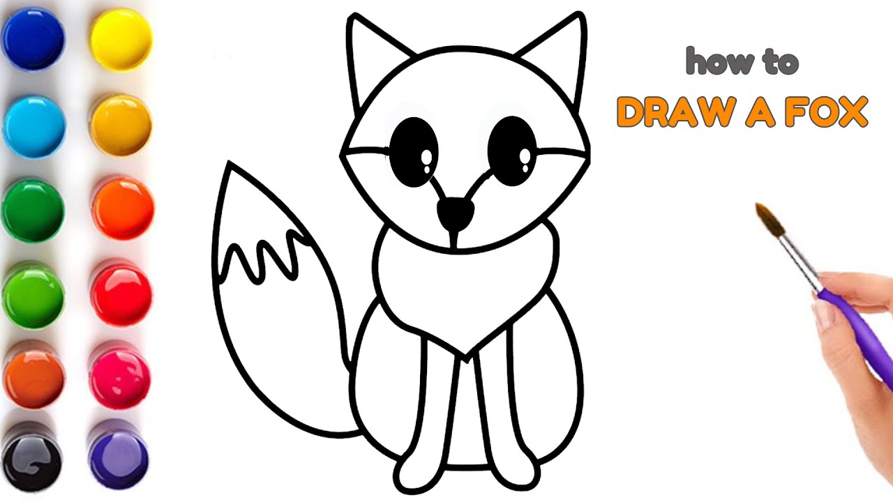How to Draw a Cute Fox Easy for Kids 🦊Fox Drawing and Painting Step by ...