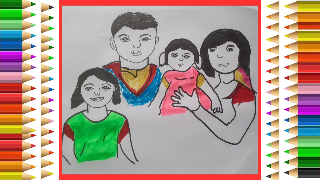 drawing a happy family, easy drawing four members family step by step# ...