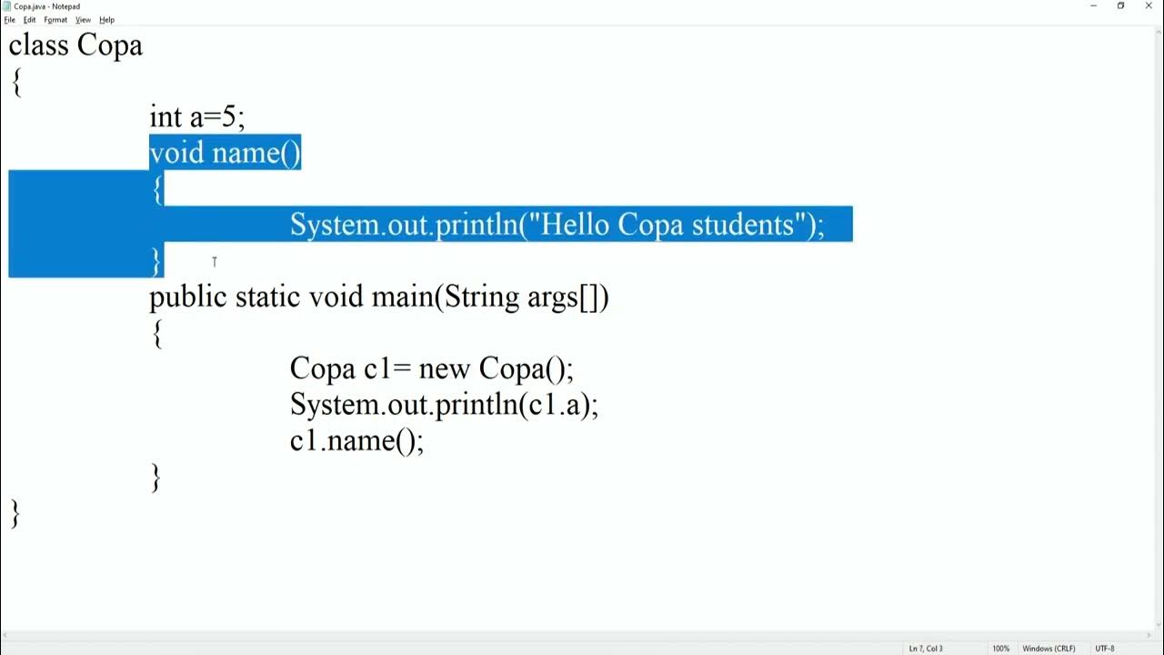 COPA_P-173 Create and use of simple classes, objects and methods in JAVA - YouTube